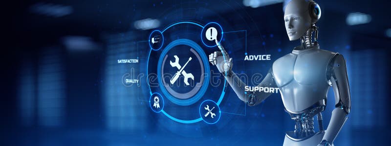 Service Automation Concept. Robot Pressing Button on Screen 3d Render ...