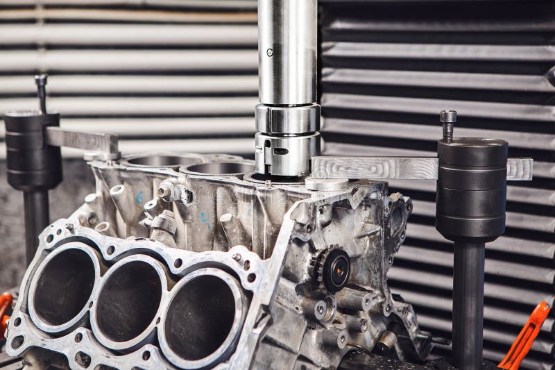 Service Boring Under the Piston after Engine Sleeve Using Machine with ...