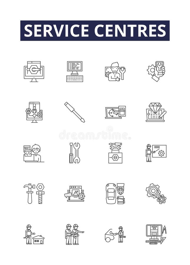 Service Centres Line Vector Icons and Signs. Centres, Help, Desks ...