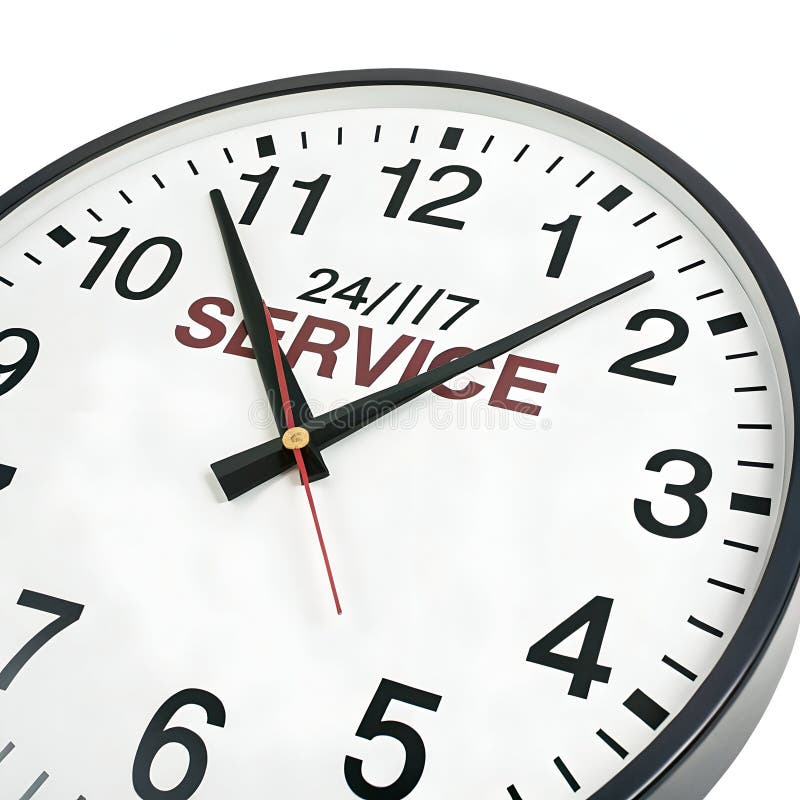 24 7 Service Clock Isolated on White Background Stock Illustration ...