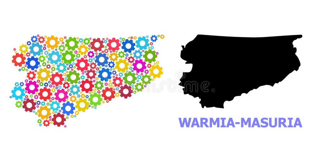 Service Collage Map of Warmia-Masuria Province with Multi-Colored Cogs ...