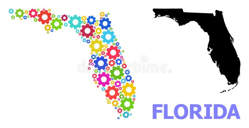 Service Composition Map of Florida State with Colored Cogs Stock Vector ...