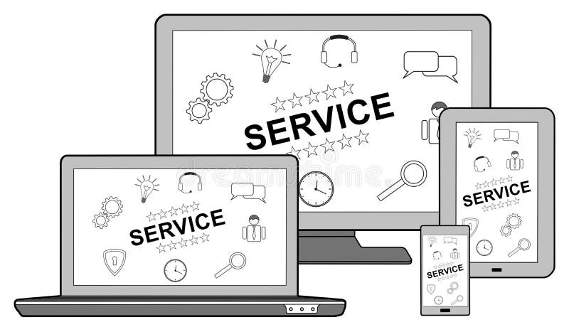 Service Concept on Different Devices Stock Illustration - Illustration ...