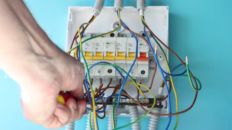 Electrical Work with Fuse Box Panel Service at Home. Stock Video ...