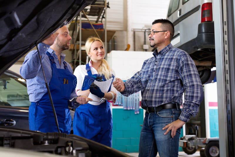Service Crew and Driver Near Car Stock Image - Image of occupation ...