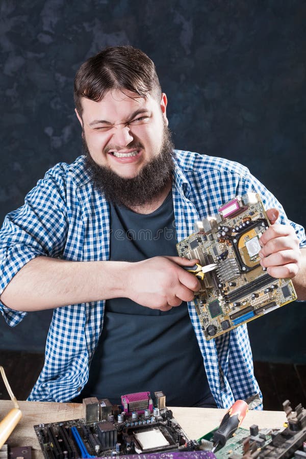 Service Engineer Repair Pc Motherboard Stock Image - Image of ...