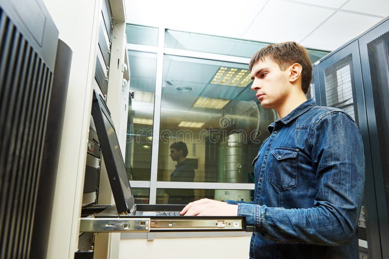 Service Engineer in Server Room Stock Image - Image of network ...