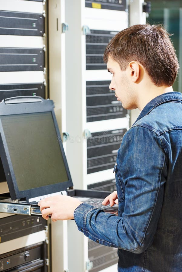 Service Engineer in Server Room Stock Photo - Image of cable ...