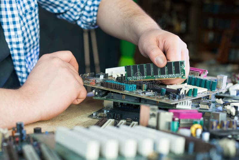 Service Engineer Work with Computer Motherboard Stock Photo - Image of ...