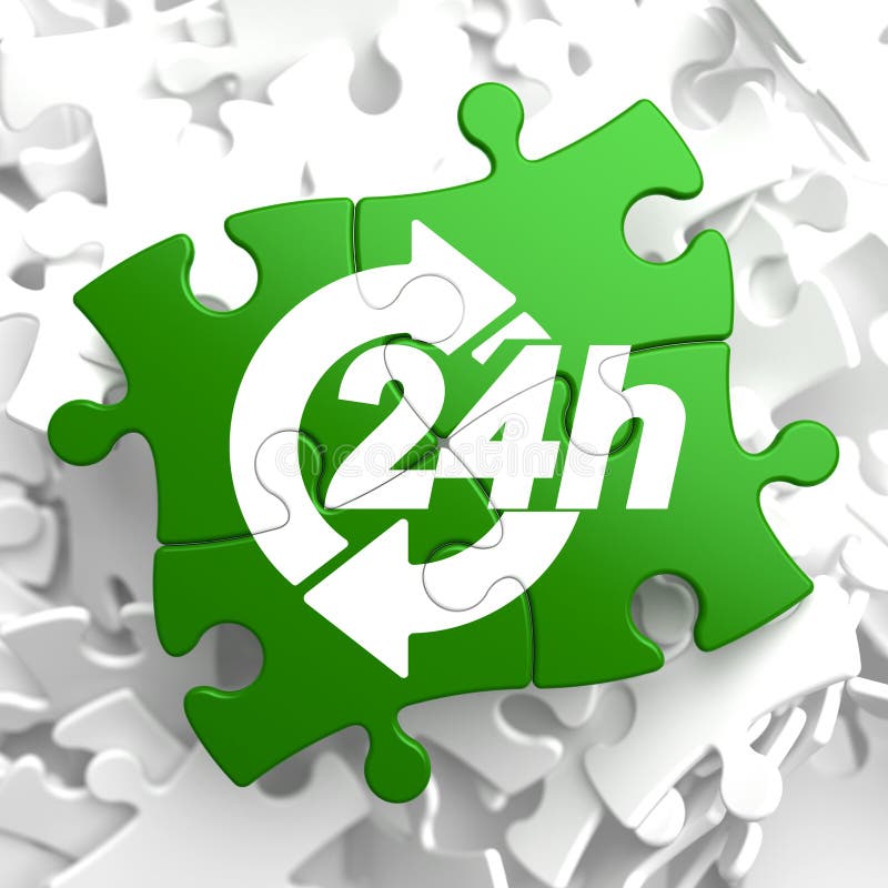 Service 24h Icon on Green Puzzle. Stock Illustration - Illustration of ...