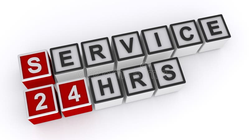 Service 24 Hours Word Block on White Stock Illustration - Illustration ...