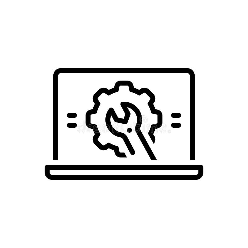 Black Line Icon for Service, Configuration and Laptop Stock Vector ...