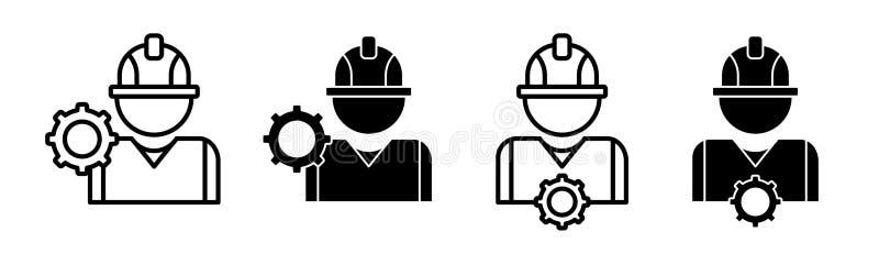 Service Icon Set.Contractor Worker with Helmet Vector Symbol in a Black ...