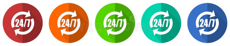 Service Icon Set, Red, Blue, Green and Orange Flat Design Web Buttons ...