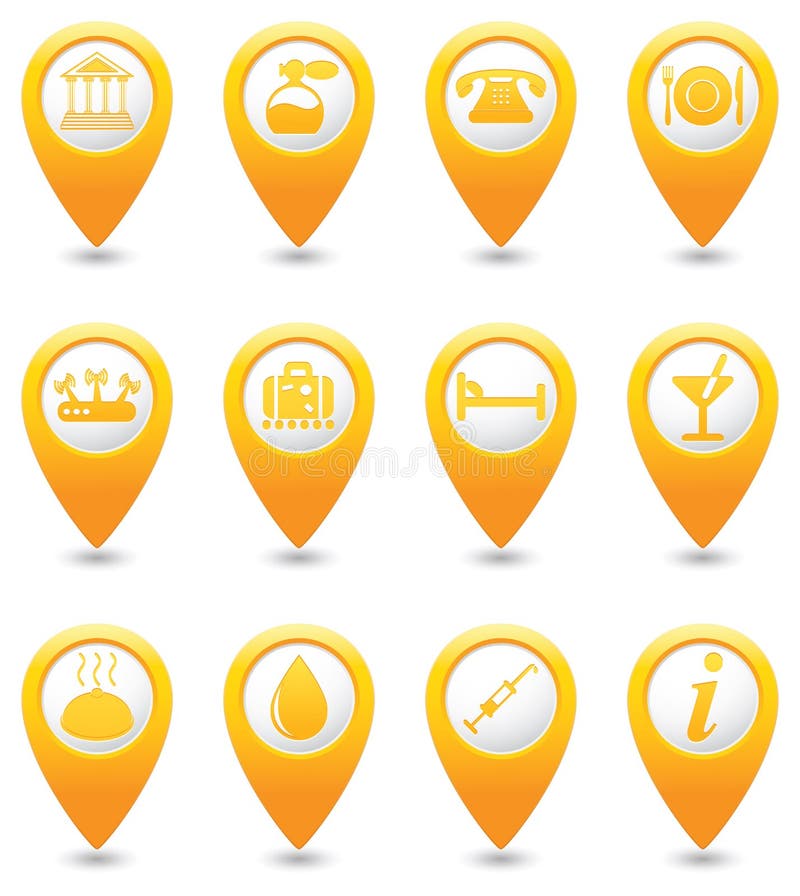 Service Icons on Yellow Pointers Set Stock Vector - Illustration of ...