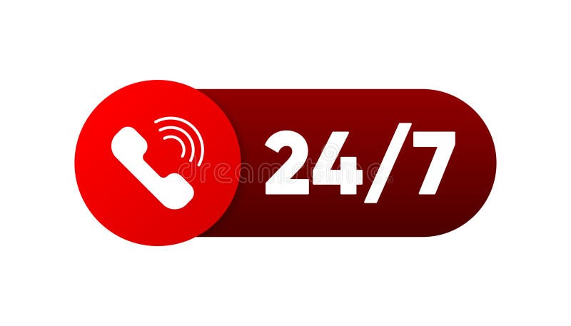 24 7 Service Label. Support Service Concept. Call Icon. Phone Support ...
