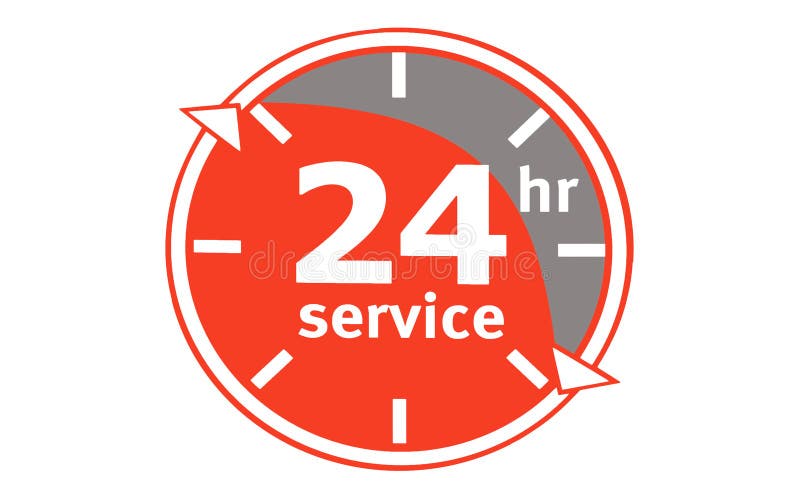 24/7 Service. Logo with a Clock in Red. Banner. Round-the-clock Help ...
