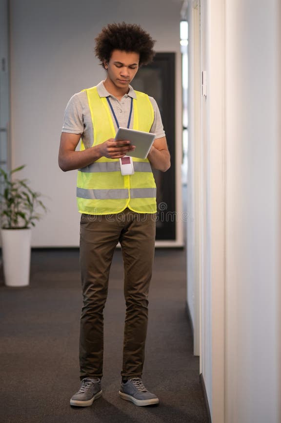 Service Man Checking the Sensor Door Locker and Looking Involved Stock ...