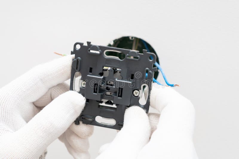 Service Man Hands Installing Power Socket in Wall Indoors Stock Photo ...