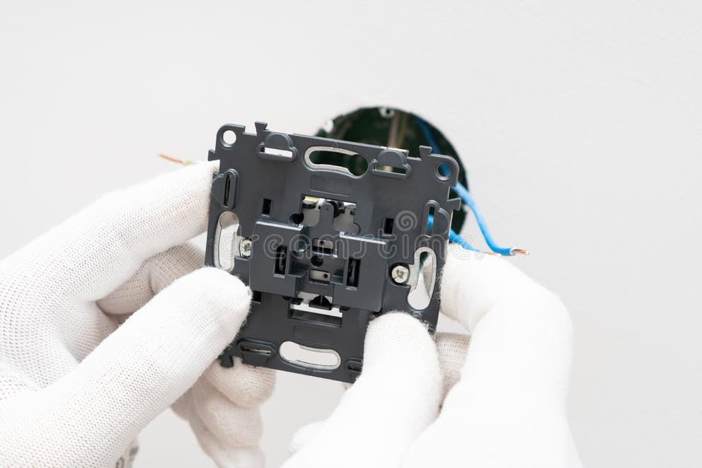 Service Man Hands Installing Power Socket in Wall Indoors Stock Photo ...