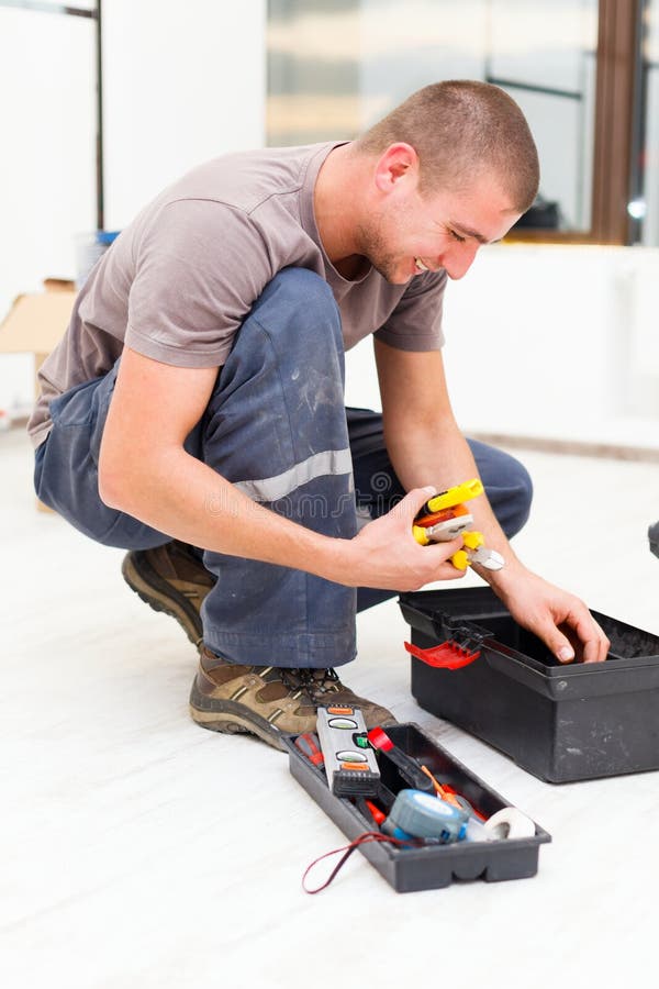 Service Man with His Toolbox Stock Photo - Image of install ...