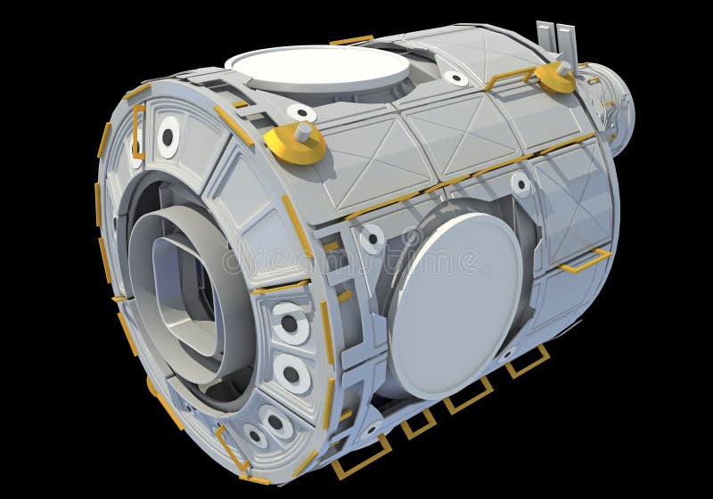 Service Module of ISS International Space Station 3D Rendering on Black ...