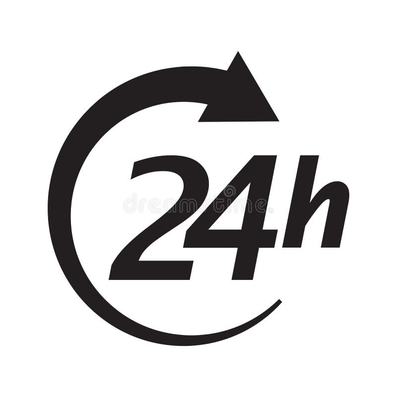 Service Open 24h Hours Day. Black Icon Isolated on White Background ...
