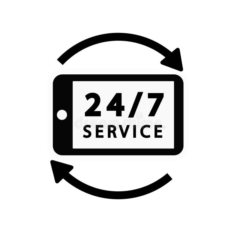 24 7 Service Open 24 H Hours a Day and 7 Days a Week Icon. Shop Support ...