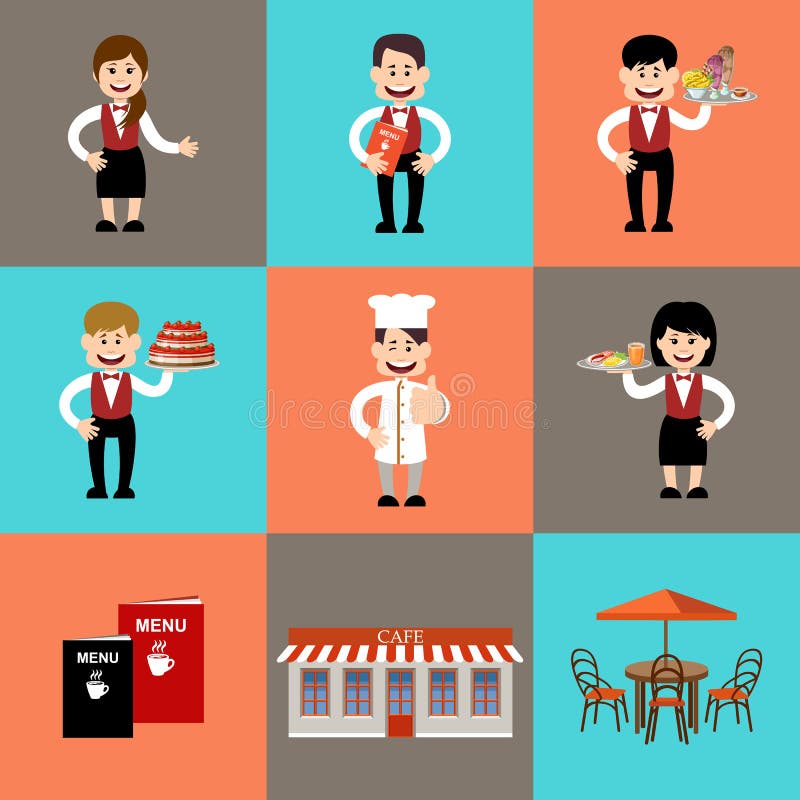 The Service Personnel in Cafe and Restaurants Stock Vector ...