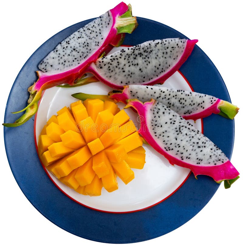 Pieces of Mango and Thin Pieces of Pitaya Stock Image - Image of dish ...