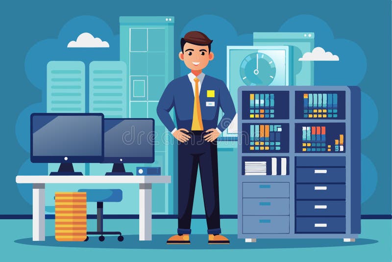 A Service Provider Confidently Poses in a Modern Office Space ...