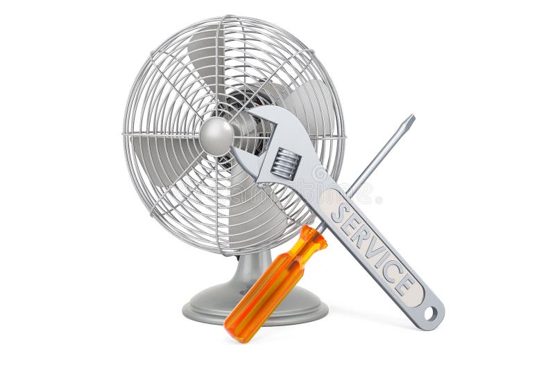 Service and Repair of Retro Table Fan, 3D Rendering Stock Illustration ...