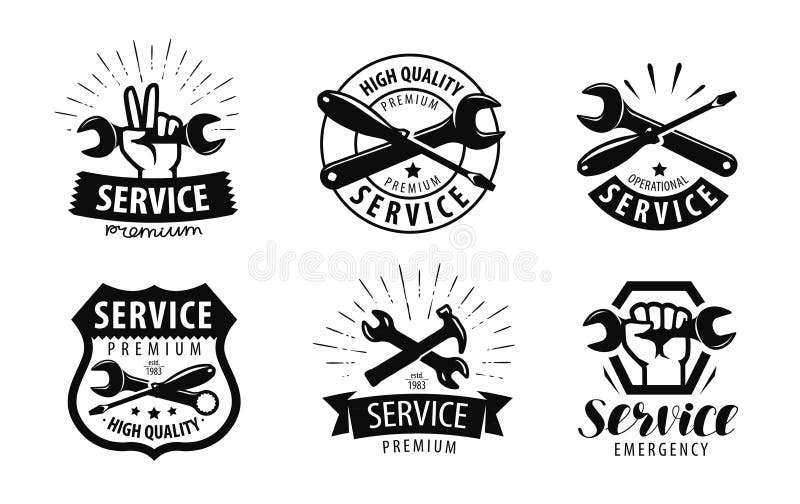 Service, Repair Set of Logos or Labels. Maintenance Work Icon. Vector ...