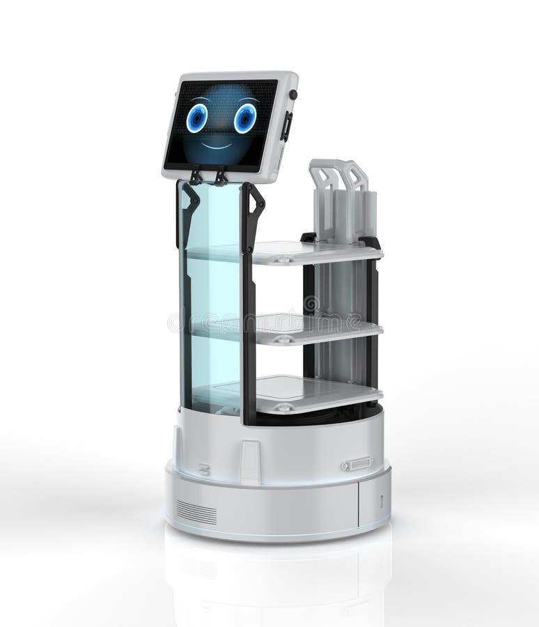 Service Robot or Robotic Assistant with Tablet and Trays Stock ...