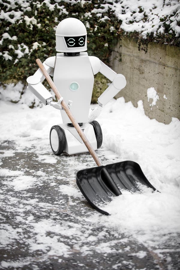Service Robot is Shovelling Snow Stock Image - Image of cute, future ...
