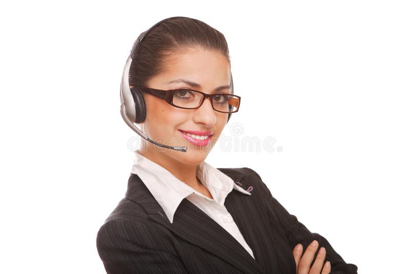Young Customer Service Girl with Headset Stock Image - Image of hands ...