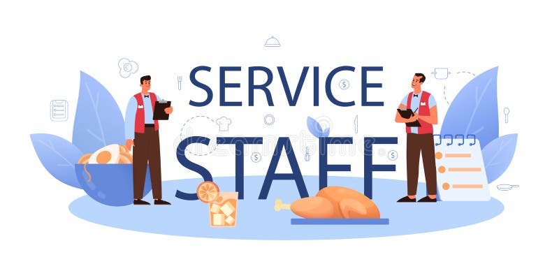Service Staff Typographic Header. Restaurant Staff in the Uniform ...
