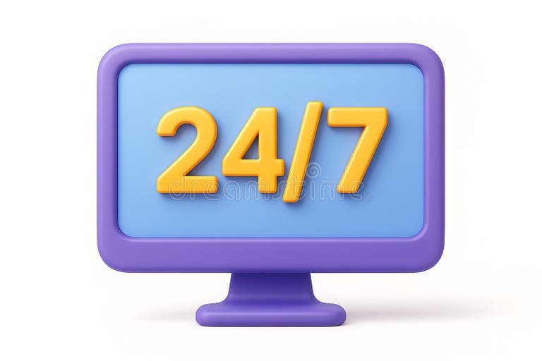 24 7 Service Text on Blue Screen with Purple Frame Showing Nonstop ...