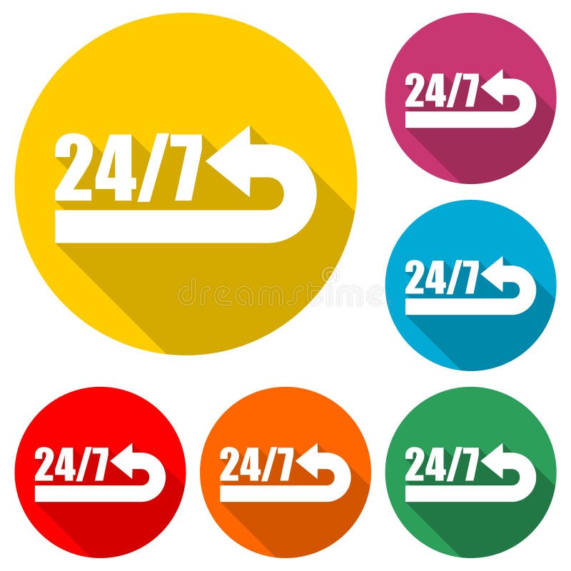 24 7 Service Time Icon Illustration with Long Shadow Stock Vector ...