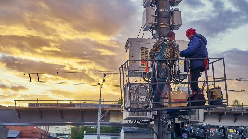 Service Service To the Cellular Tower. Color Stock Photo - Image of ...