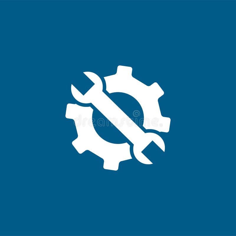 Service Tools Blue Icon on White Background. Blue Gear Wheel & Hammer ...
