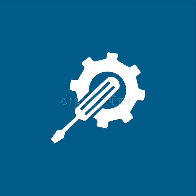 Service Tools Blue Icon on White Background. Blue Gear Wheel & Hammer ...