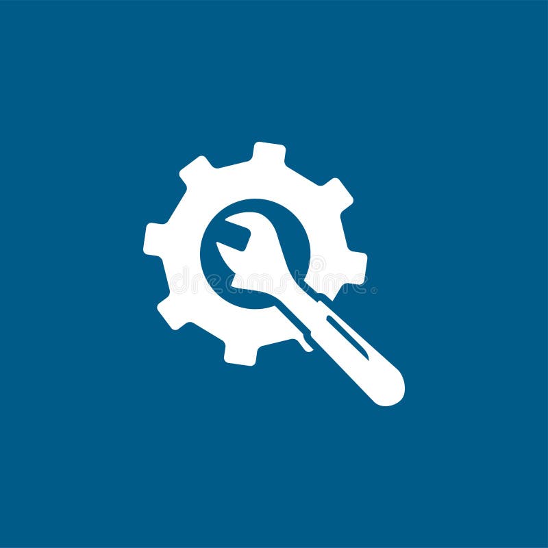 Service Tools Blue Icon on White Background. Blue Gear Wheel & Hammer ...