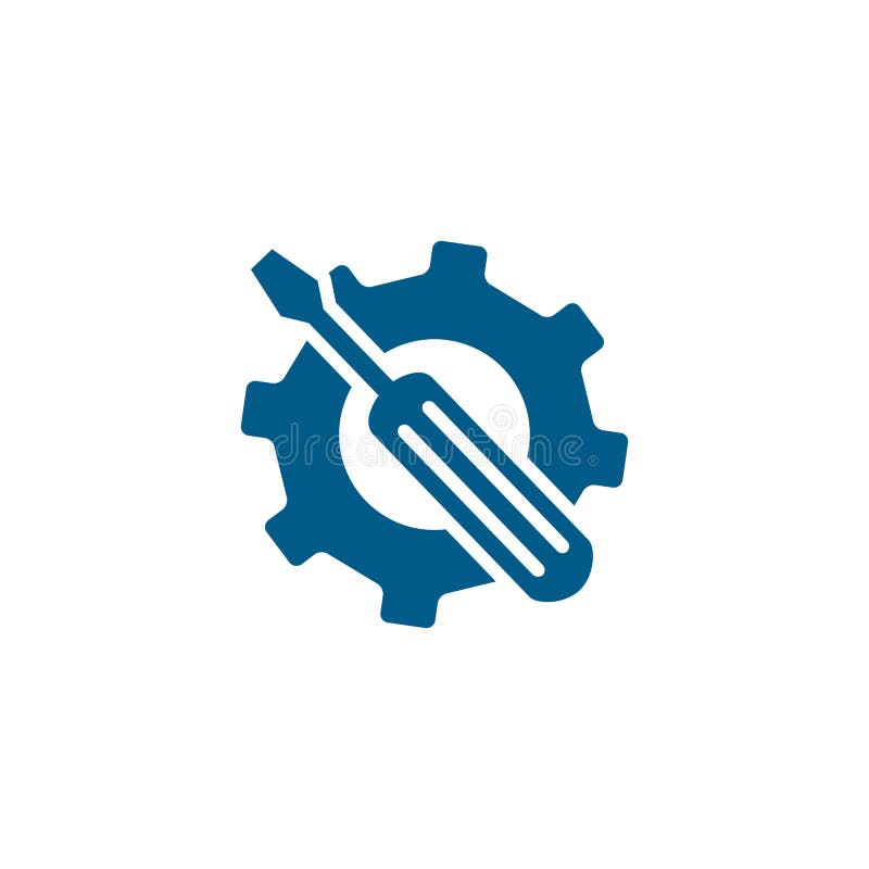 Service Tools Blue Icon on White Background. Blue Gear Wheel & Hammer ...