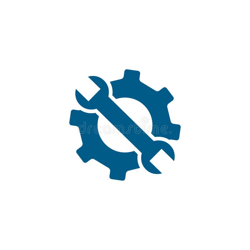 Service Tools Blue Icon on White Background. Blue Gear Wheel & Hammer ...