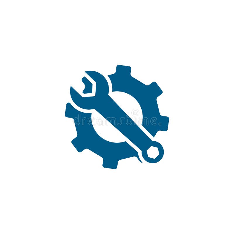 Service Tools Blue Icon on White Background. Blue Gear Wheel & Hammer ...