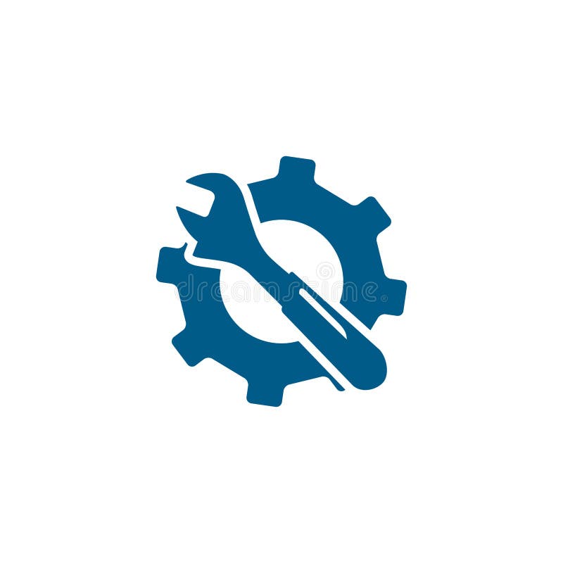 Service Tools Blue Icon on White Background. Blue Gear Wheel & Hammer ...