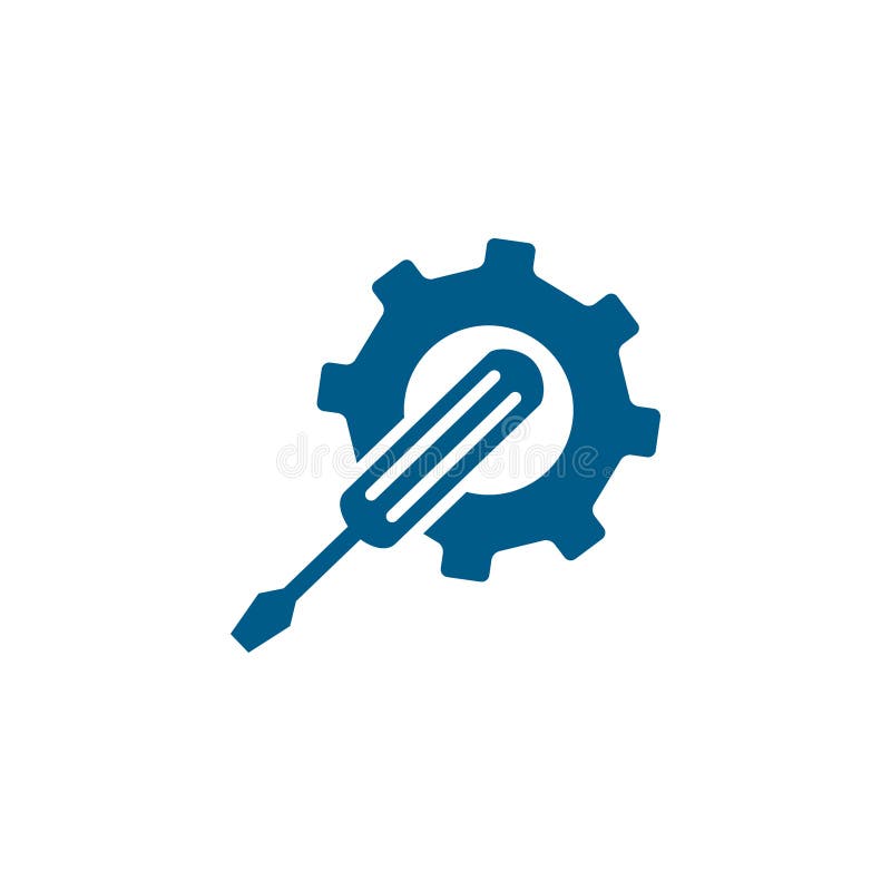Service Tools Blue Icon on White Background. Blue Gear Wheel & Hammer ...
