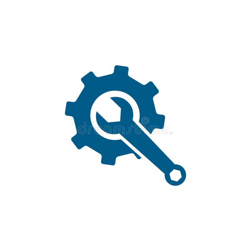 Service Tools Blue Icon on White Background. Blue Gear Wheel & Hammer ...