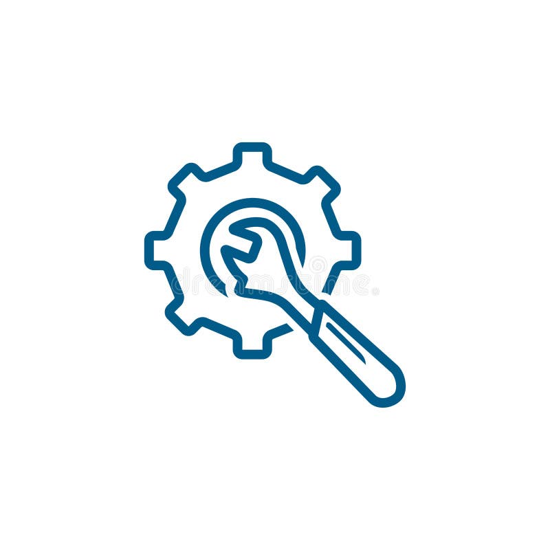 Service Tools Blue Line Icon on White Background. Blue Gear Wheel ...
